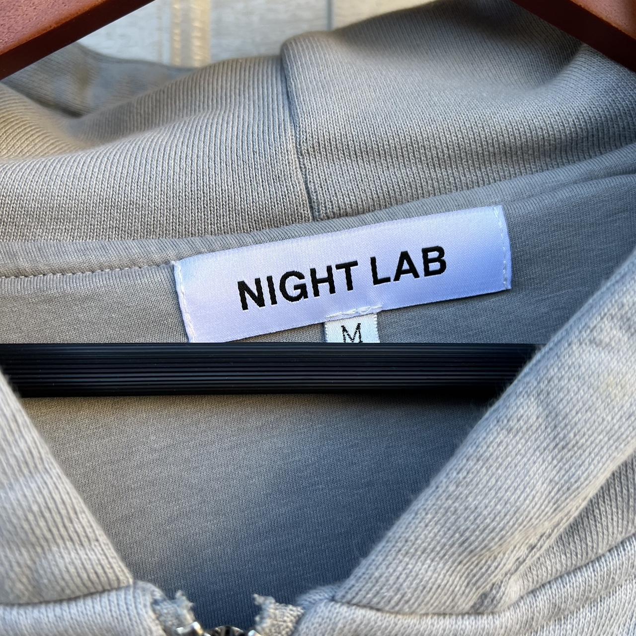 Grey and white Night Lab hoodie - Depop