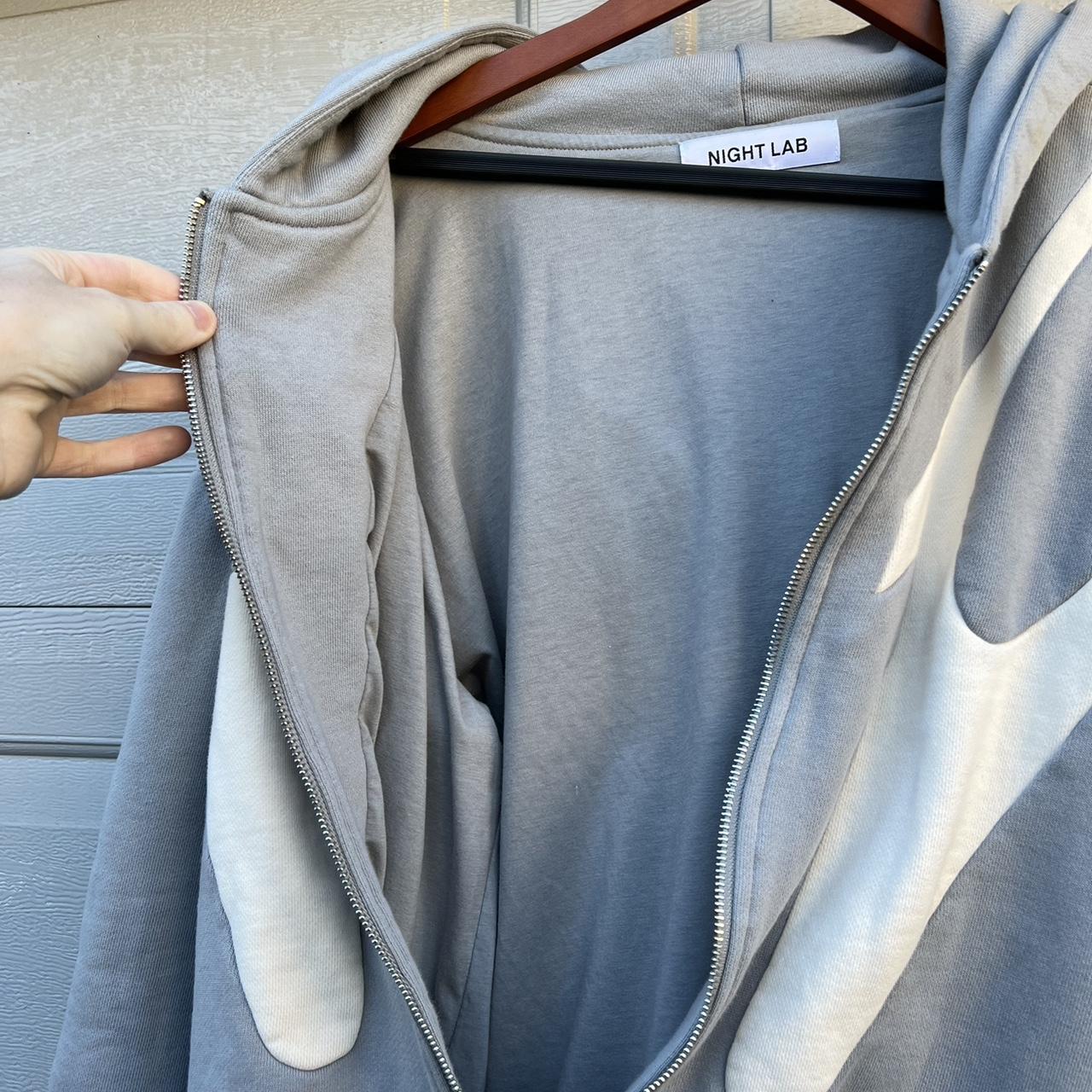 Grey and white Night Lab hoodie - Depop
