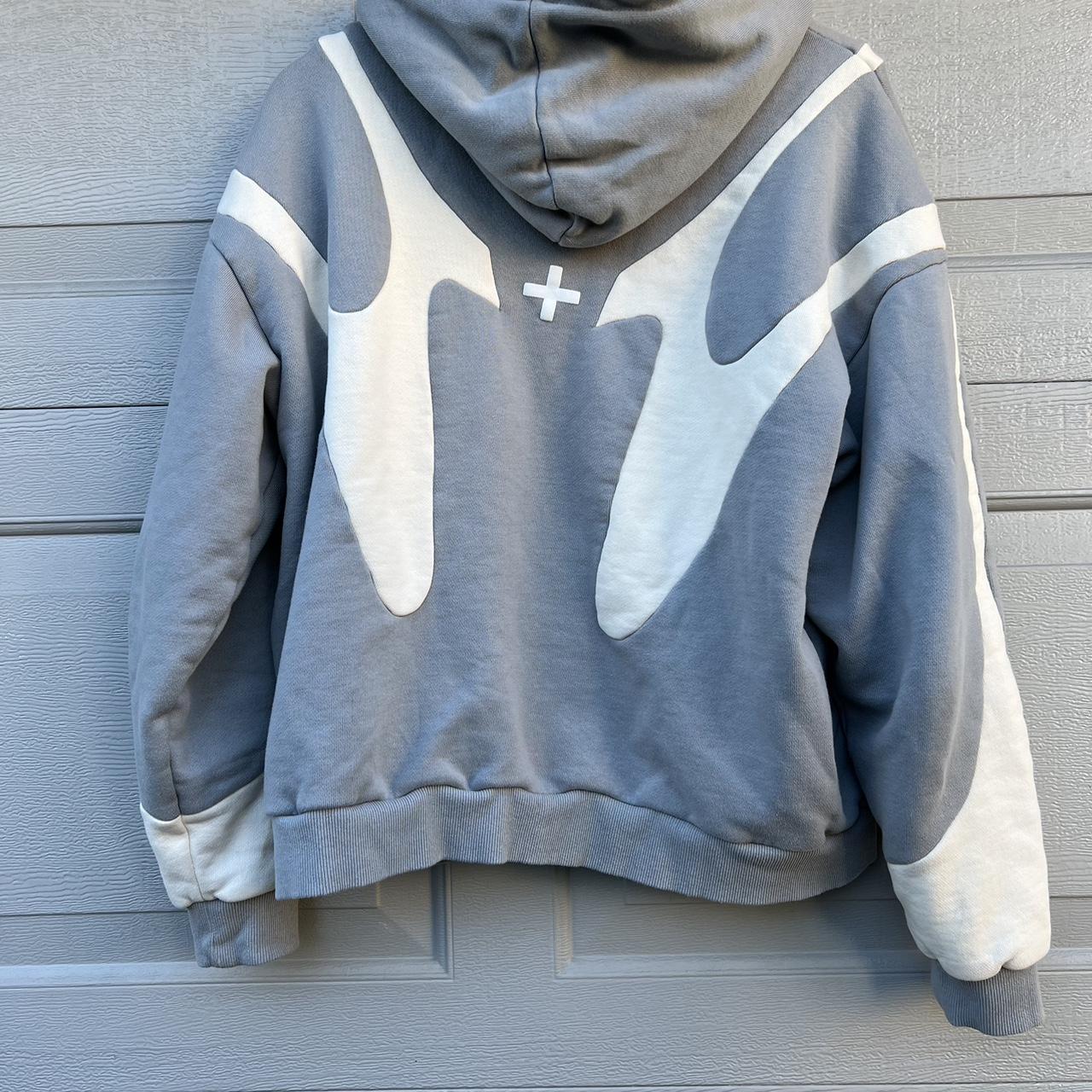 Grey and white Night Lab hoodie - Depop