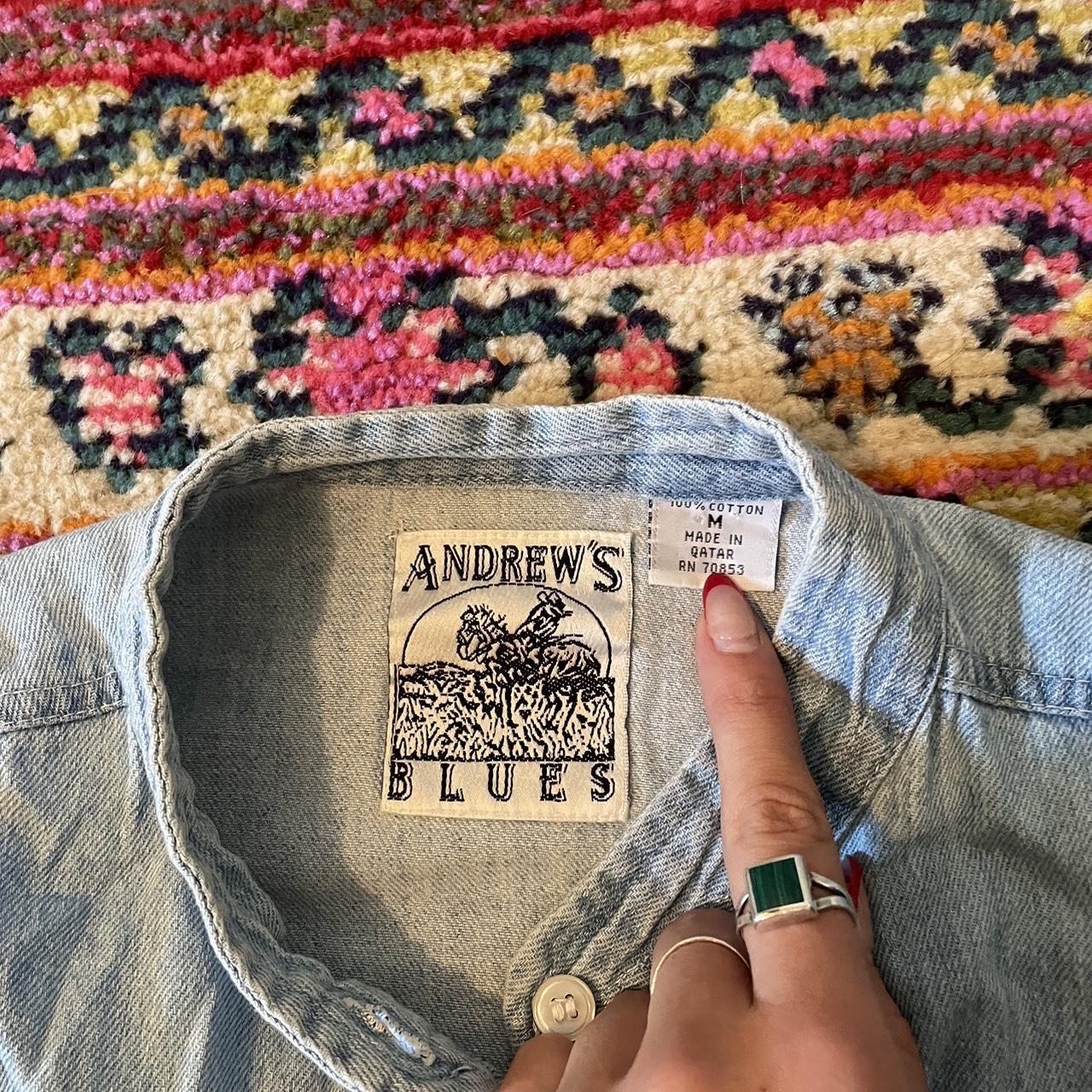 Vintage western style denim mock neck button up... - Depop