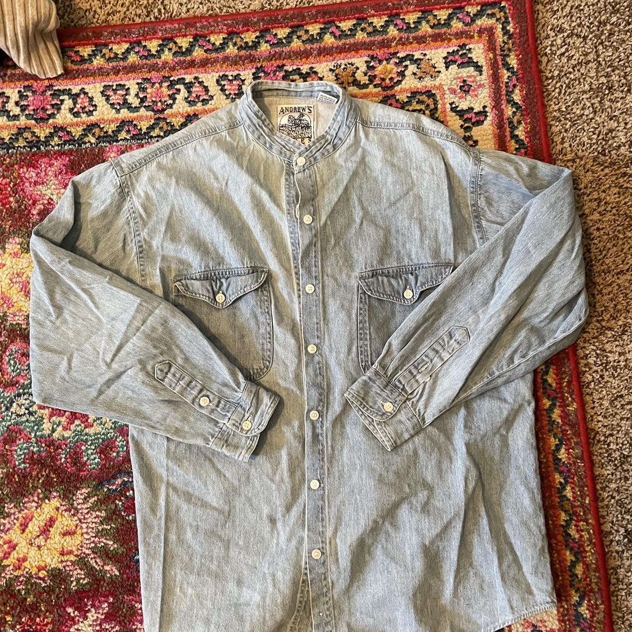 Vintage western style denim mock neck button up... - Depop