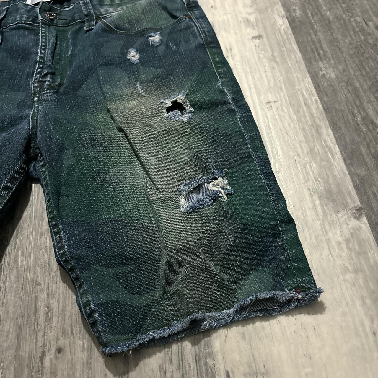 y2k camo print green blue jorts, y2k jorts, very... - Depop