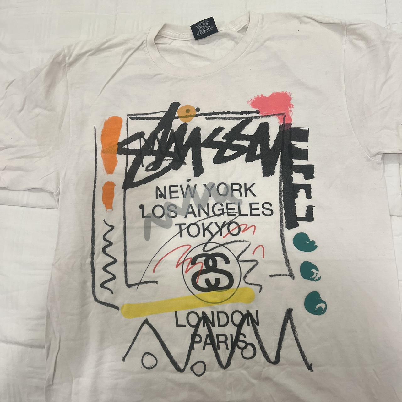 Stüssy World Tour Vintage Doodle Tee White Size... - Depop