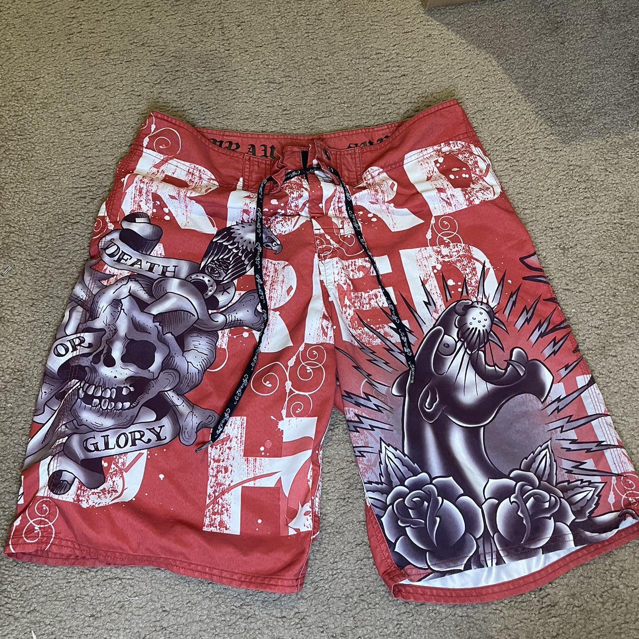 Y2K ED HARDY by Christian Audigier Mens Swim Shorts... - Depop