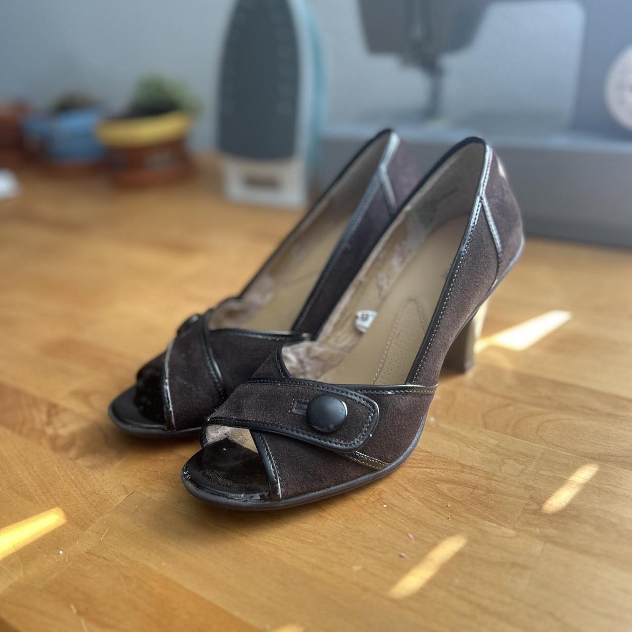 Brown suede Merona heels size women’s 8 some wear... - Depop
