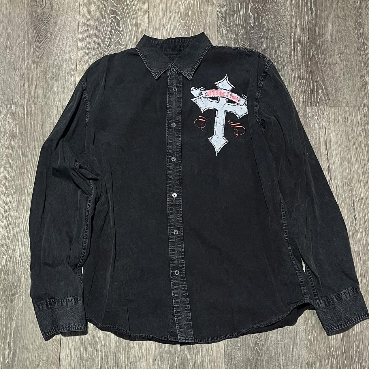 Old Vintage Affliction black and white collard... - Depop