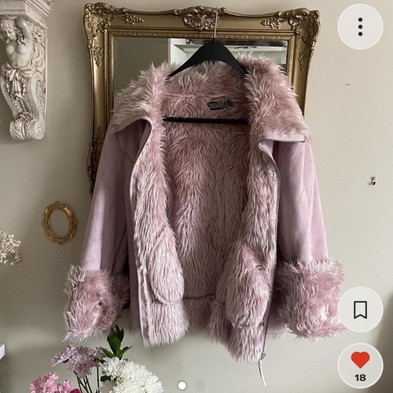 Vintage rare Pink fur jacket Fits over sized on... - Depop