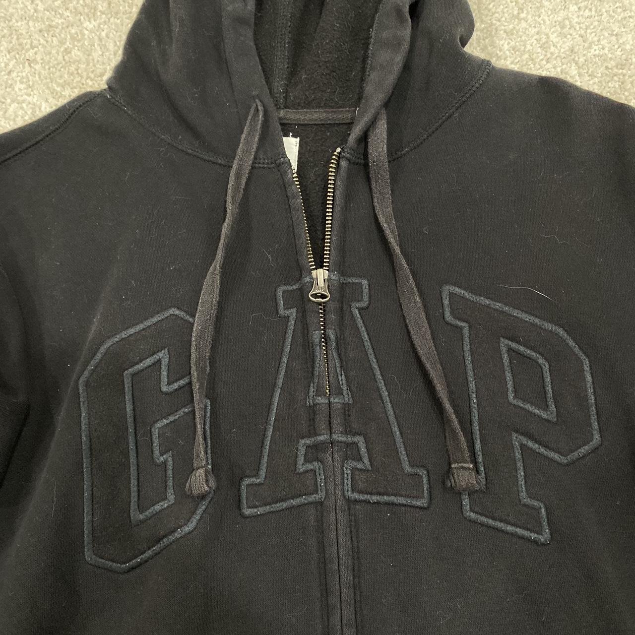 Black Gap zip-up hoodie with embroidered logo Size... - Depop