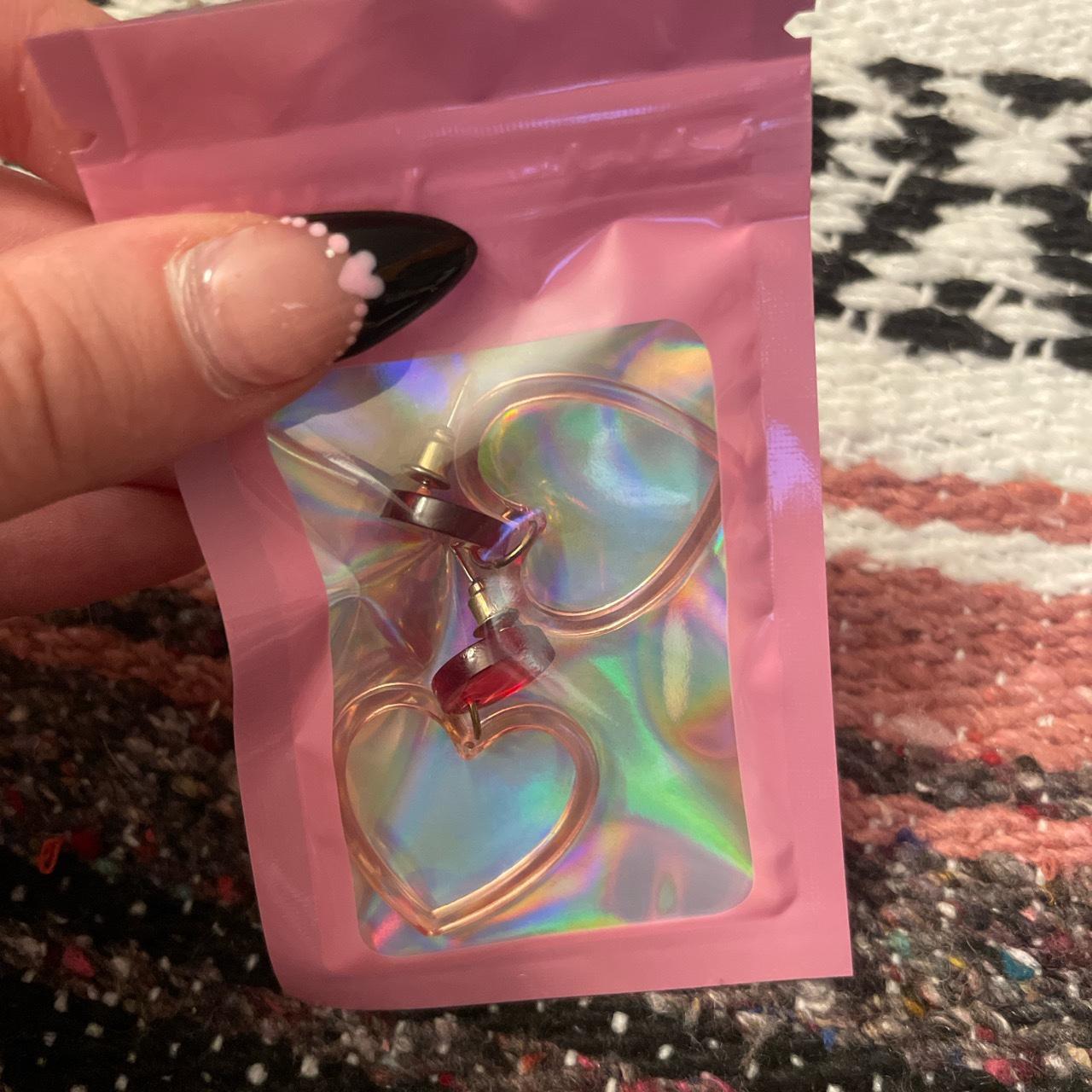 Vintage see through heart earrings!! Thrifted them a... - Depop
