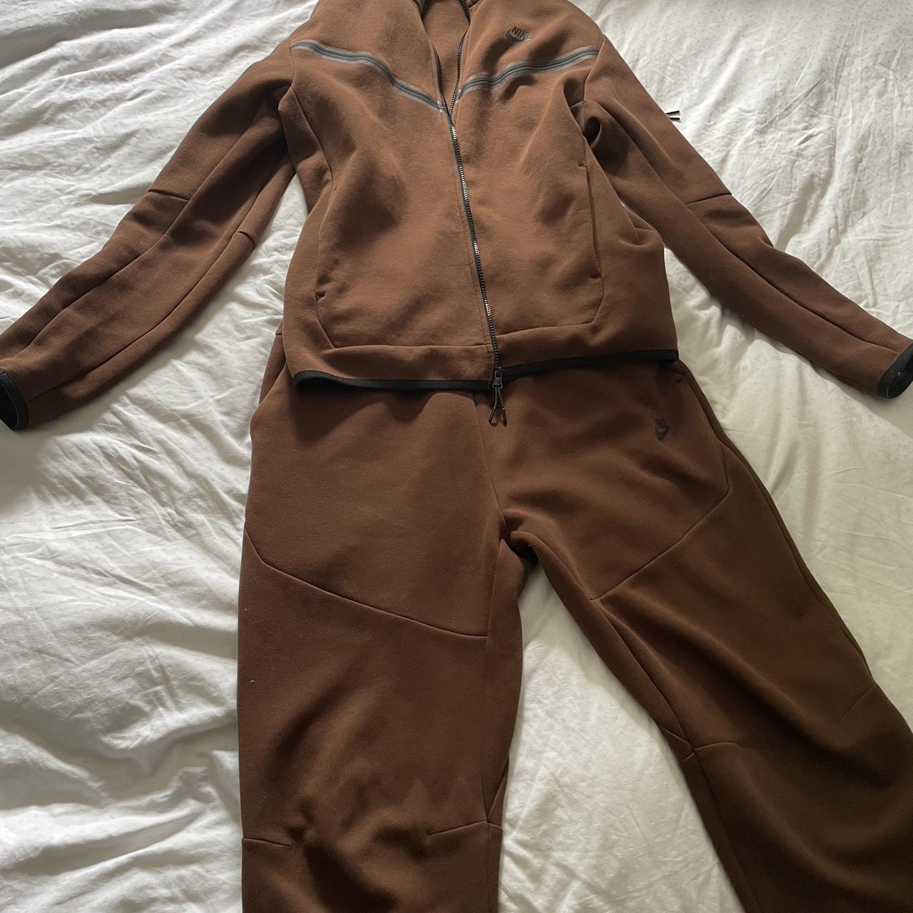 Nike tech fleece brown *FULL SET* zip up is M and... - Depop