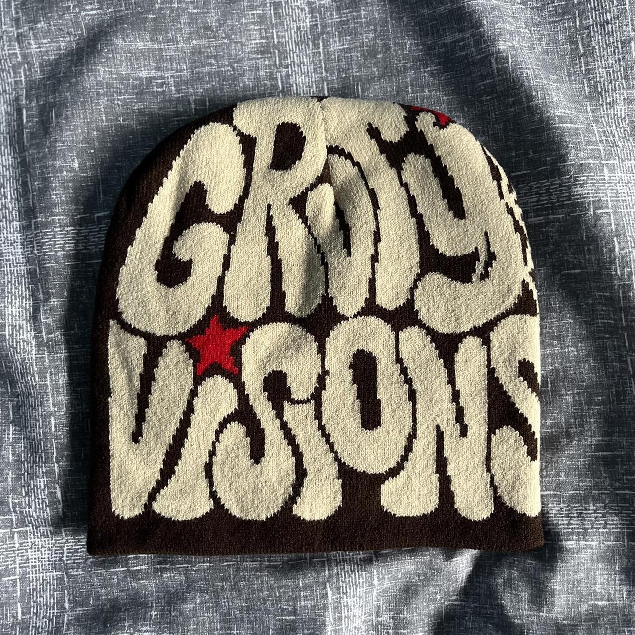 brown and cream gravity visions y2k beanie - Depop