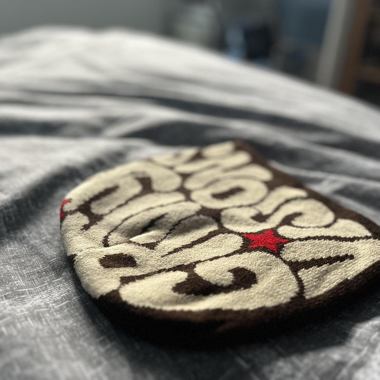 brown and cream gravity visions y2k beanie - Depop