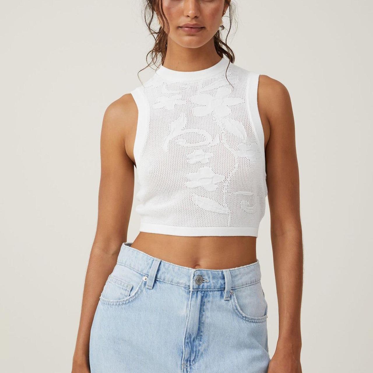 Pressed Flower Sheer Knit Tank White Size medium... - Depop