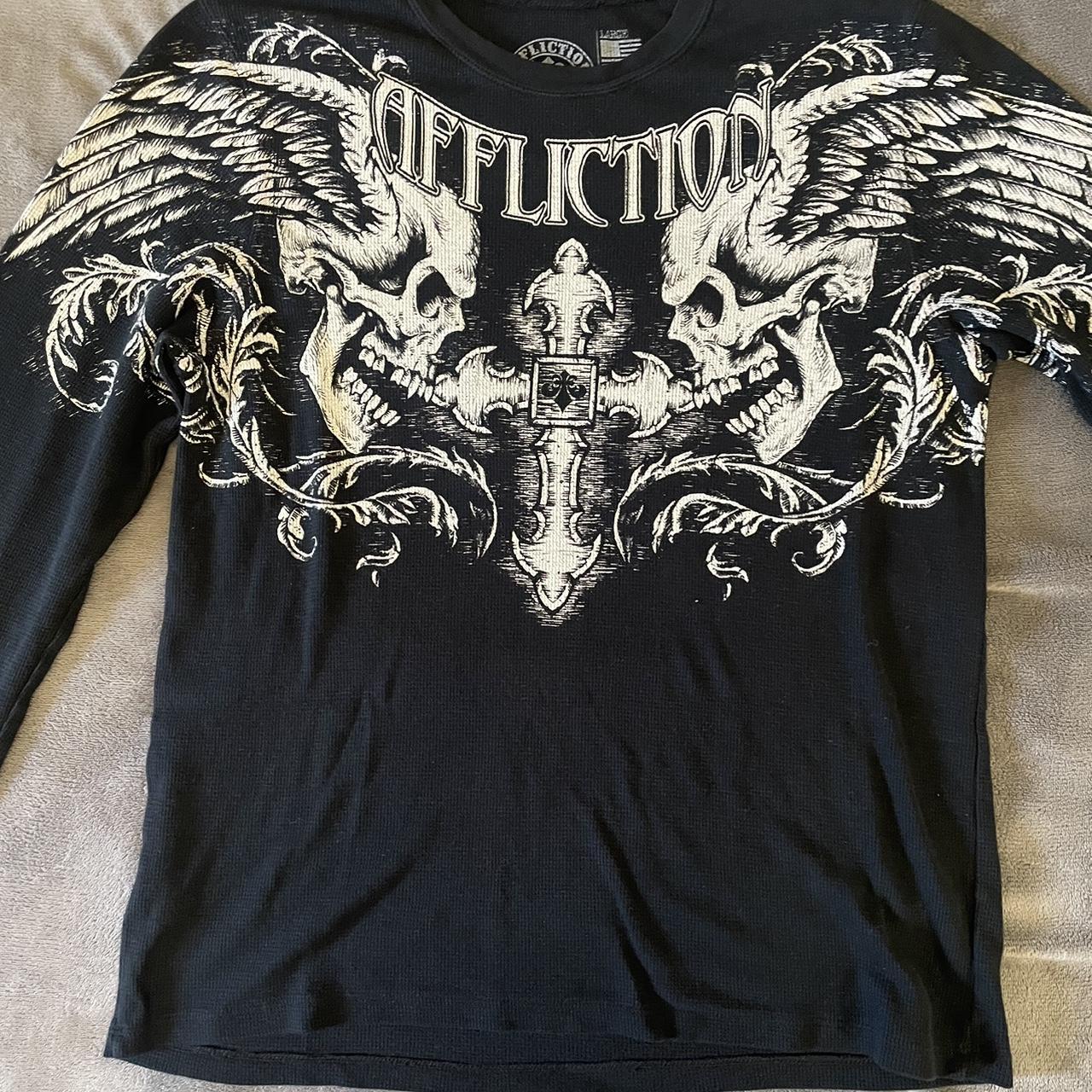 Affliction skull cross long sleeve MESSAGE BEFORE... - Depop
