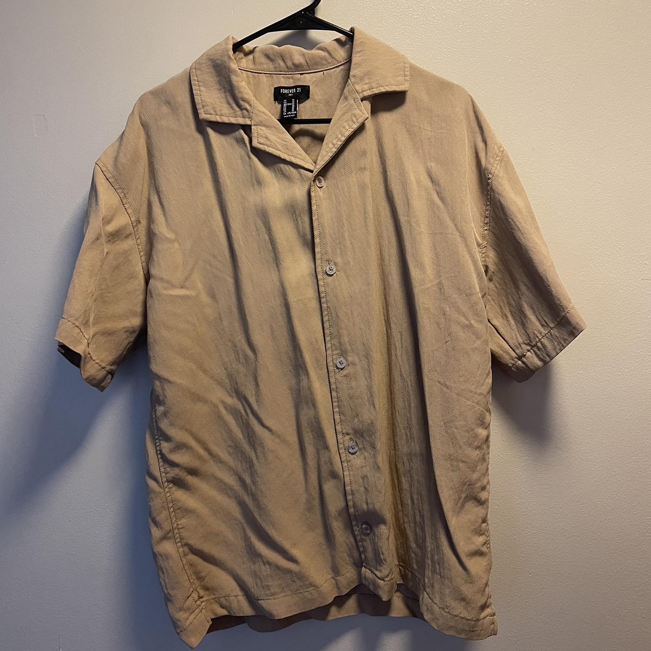 Forever 21 Men’s Medium Tan Button Up Short Sleeved... - Depop