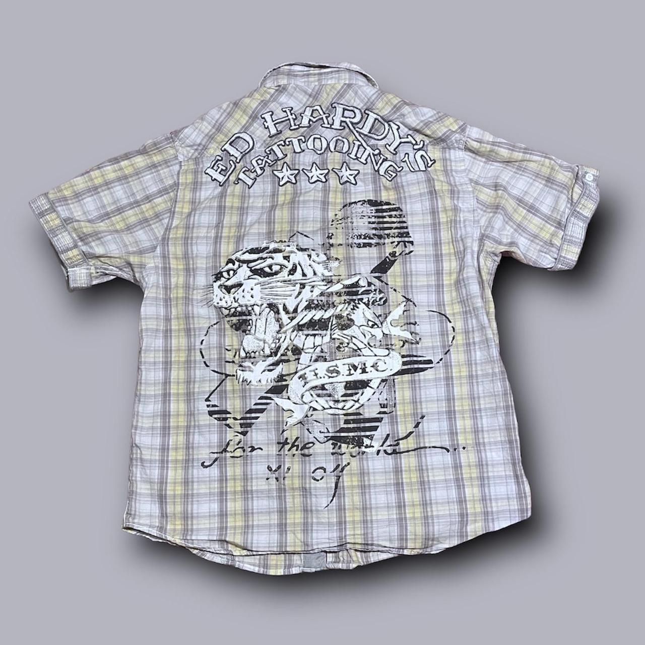 2000s Y2K Ed Hardy Grunge Emo Look Button Up -... - Depop