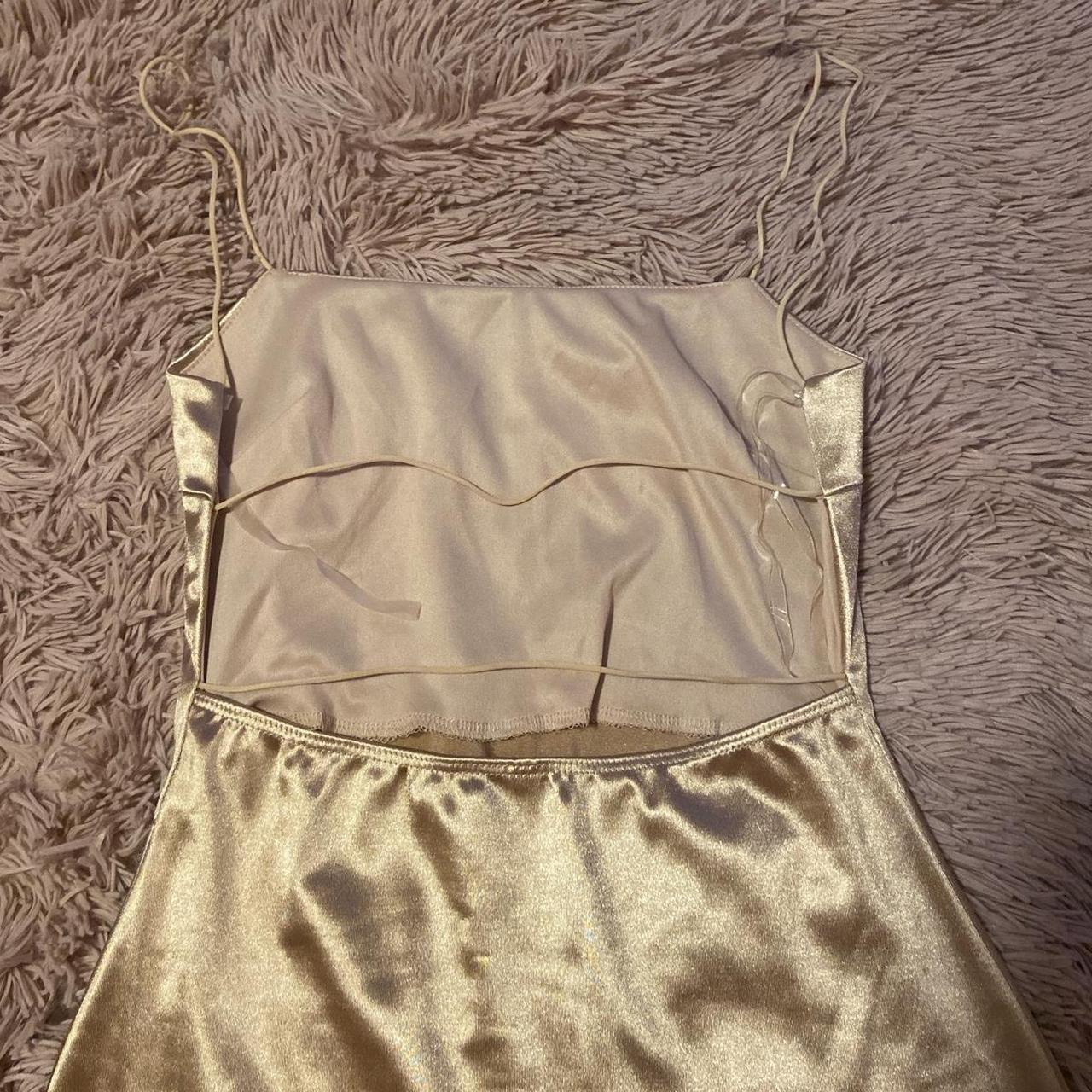 Gold Satin Mini Dress open back #golddress... - Depop