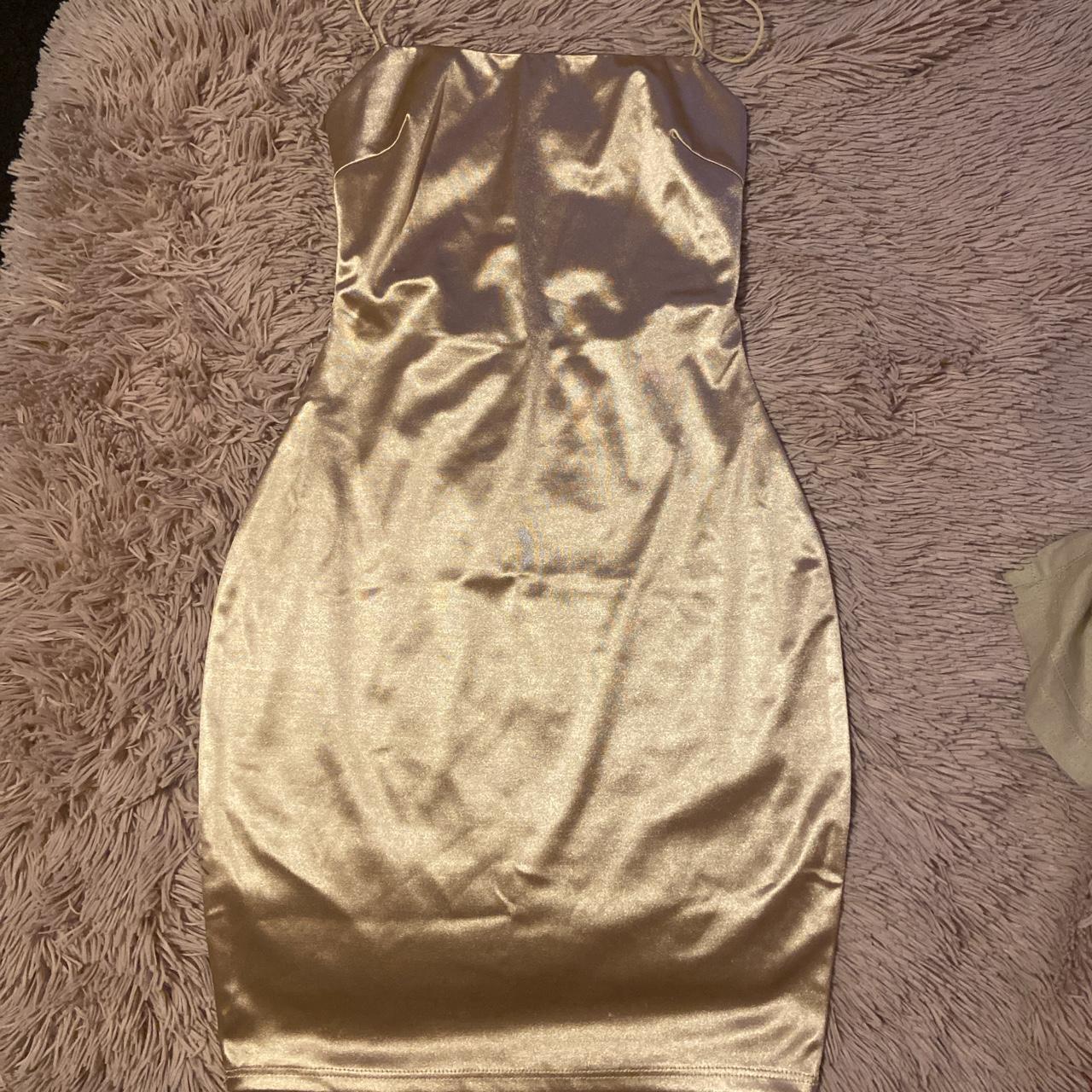 Gold Satin Mini Dress open back #golddress... - Depop