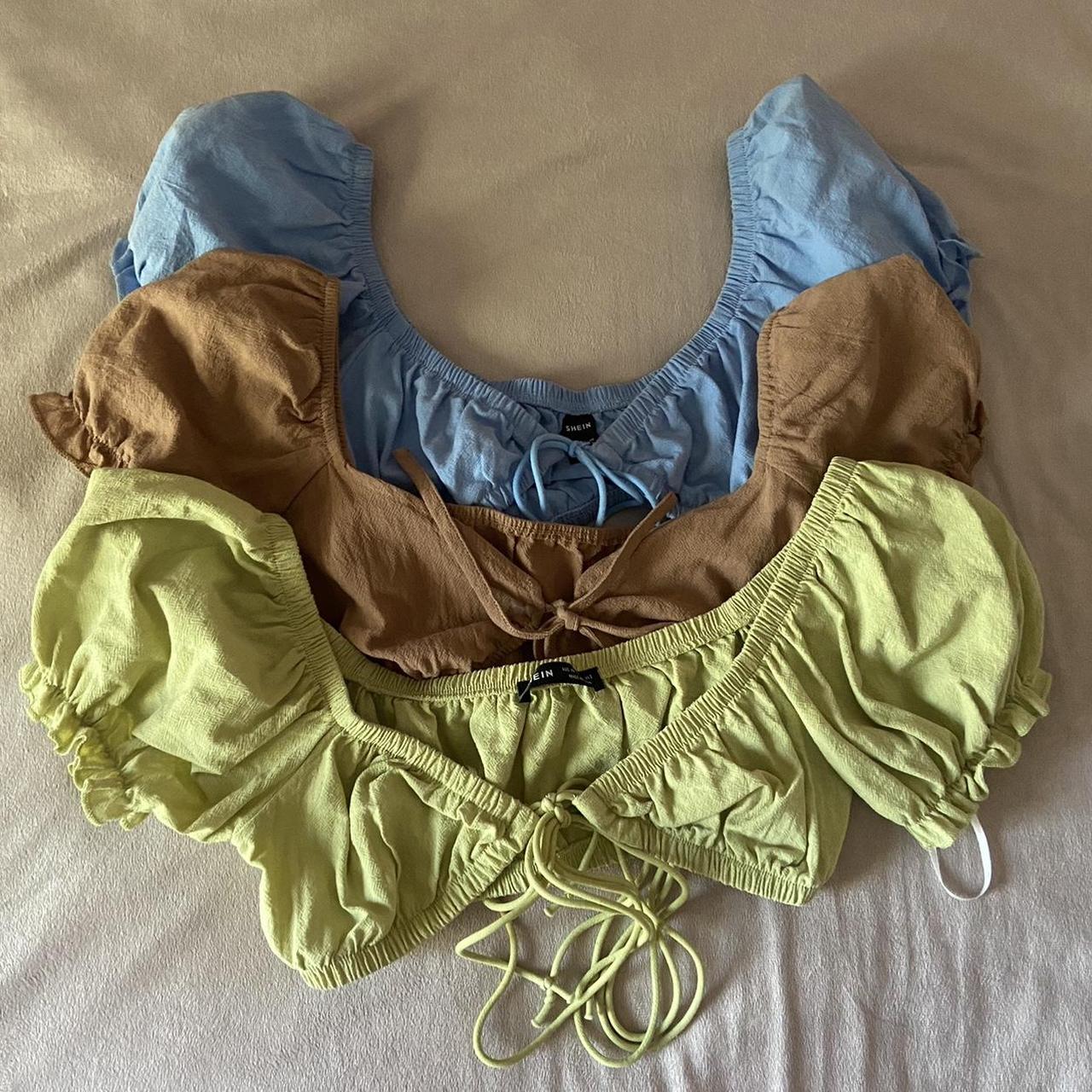 tie front crop top bundle -blue, brown & green off... | Depop