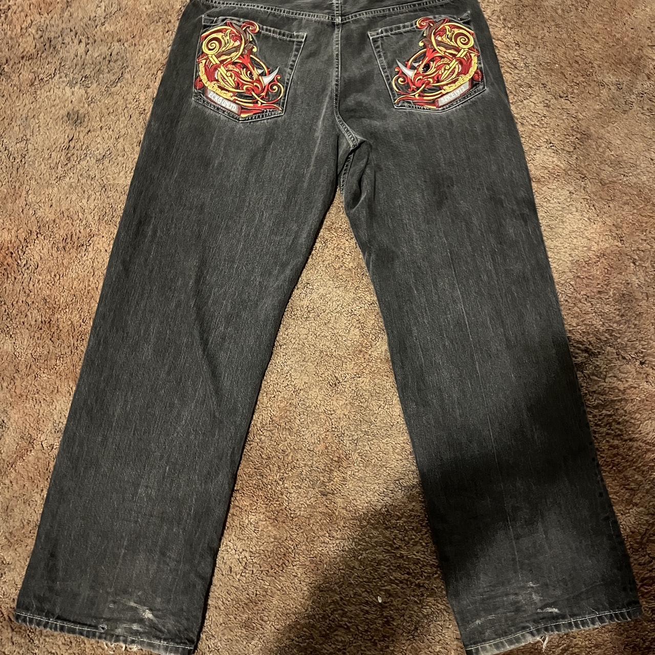 Super sick embroidered Ecko jeans Size 38x32 baggy af - Depop