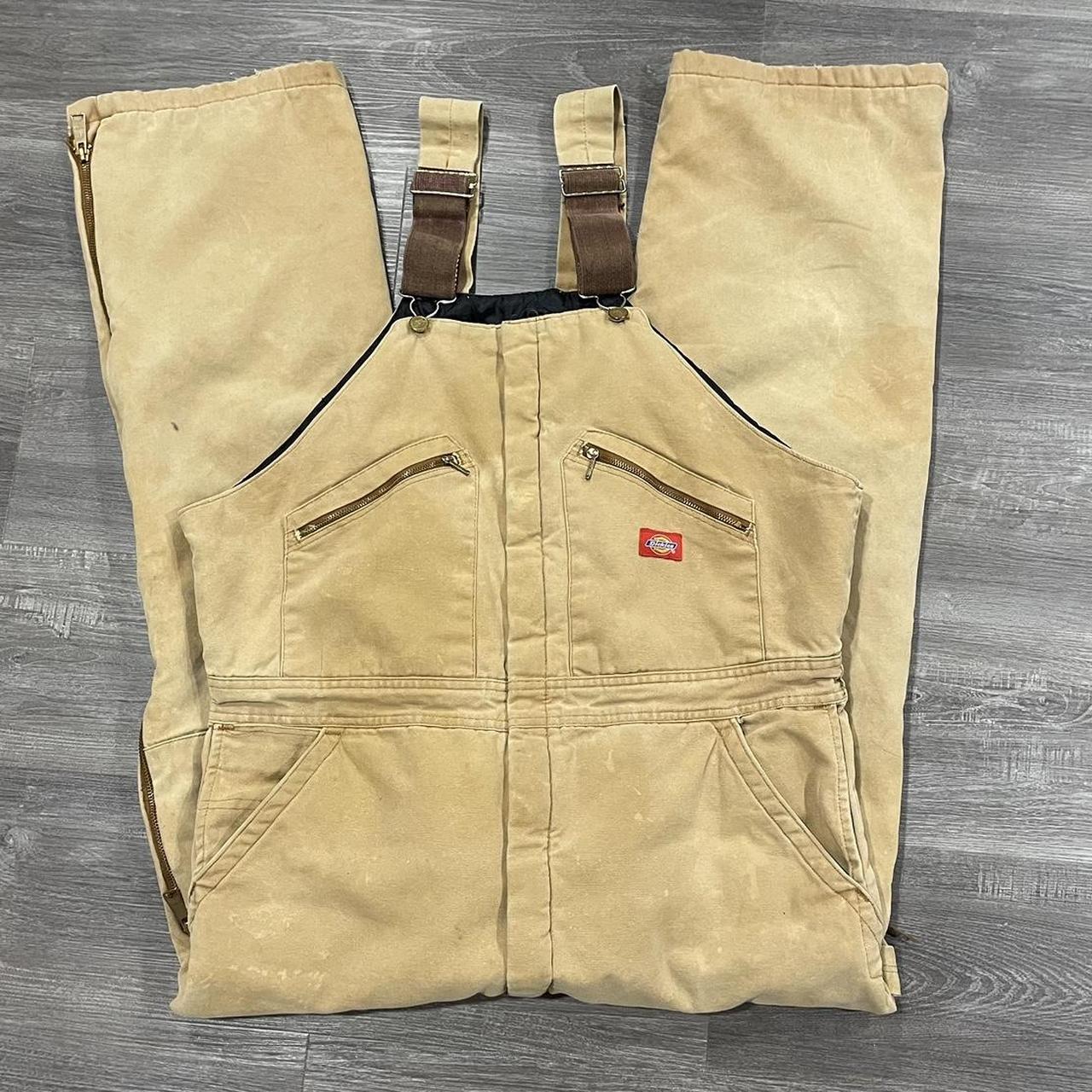 Tan dickies lined overalls: size 42x44 Decent... - Depop