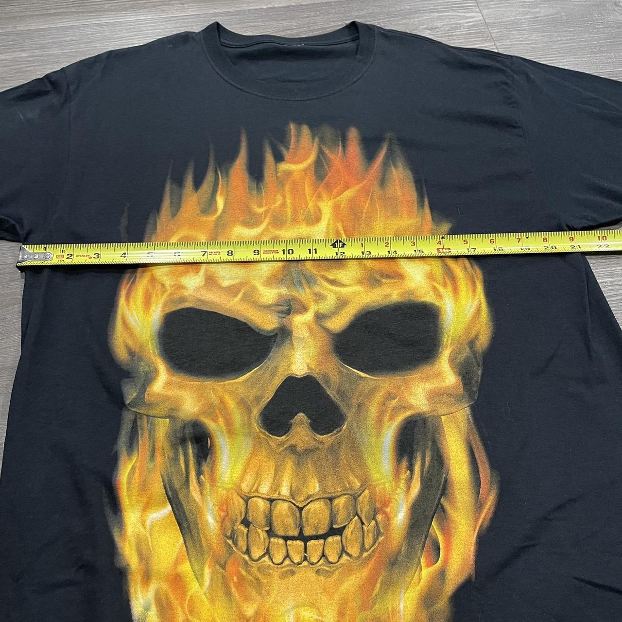 Black Flaming Skull Tee: Size XXL (estimated on... - Depop
