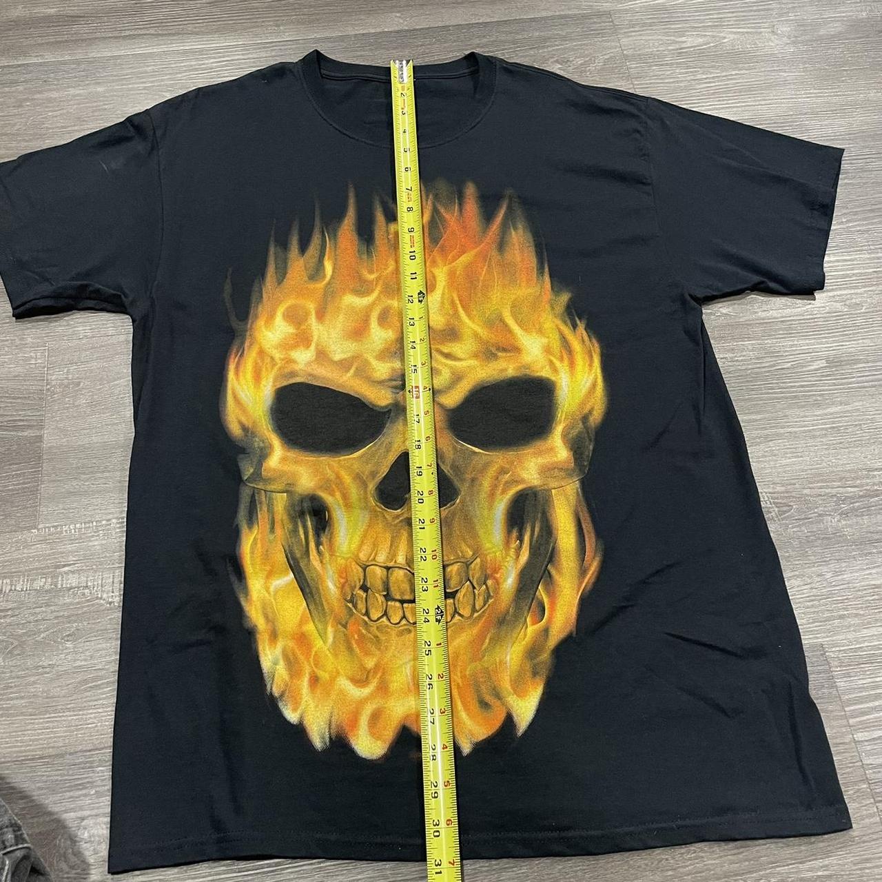 Black Flaming Skull Tee: Size XXL (estimated on... - Depop