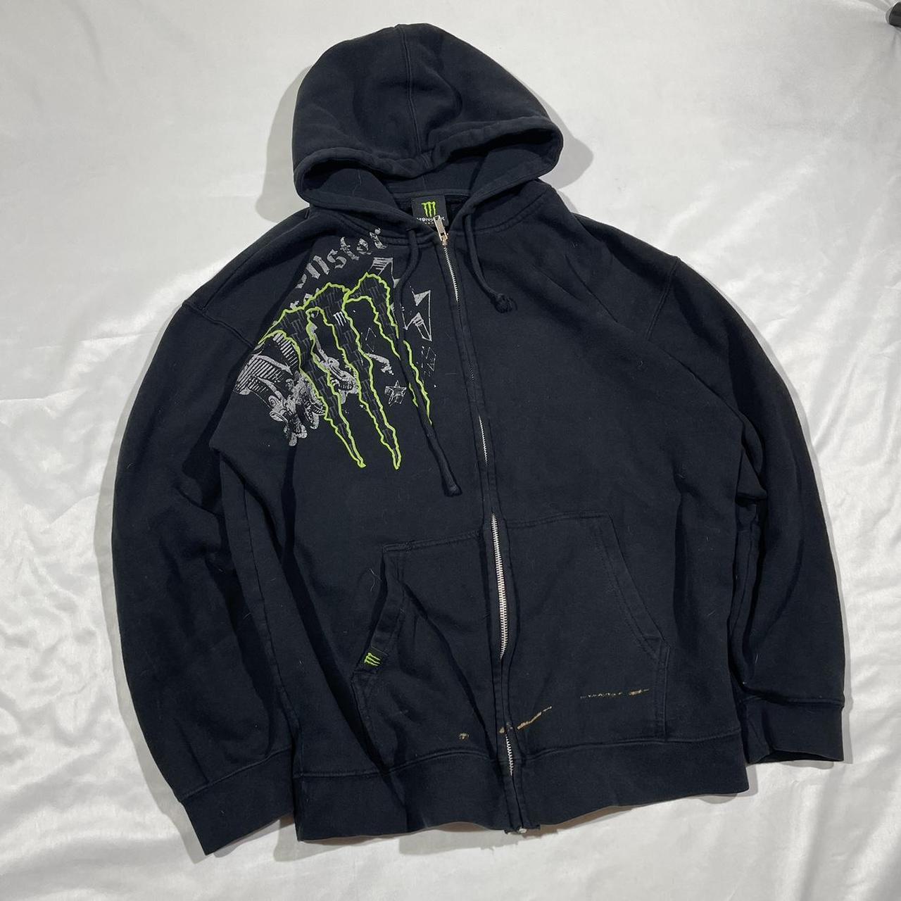 y2k monster energy zip up hoodie: size Large good... - Depop