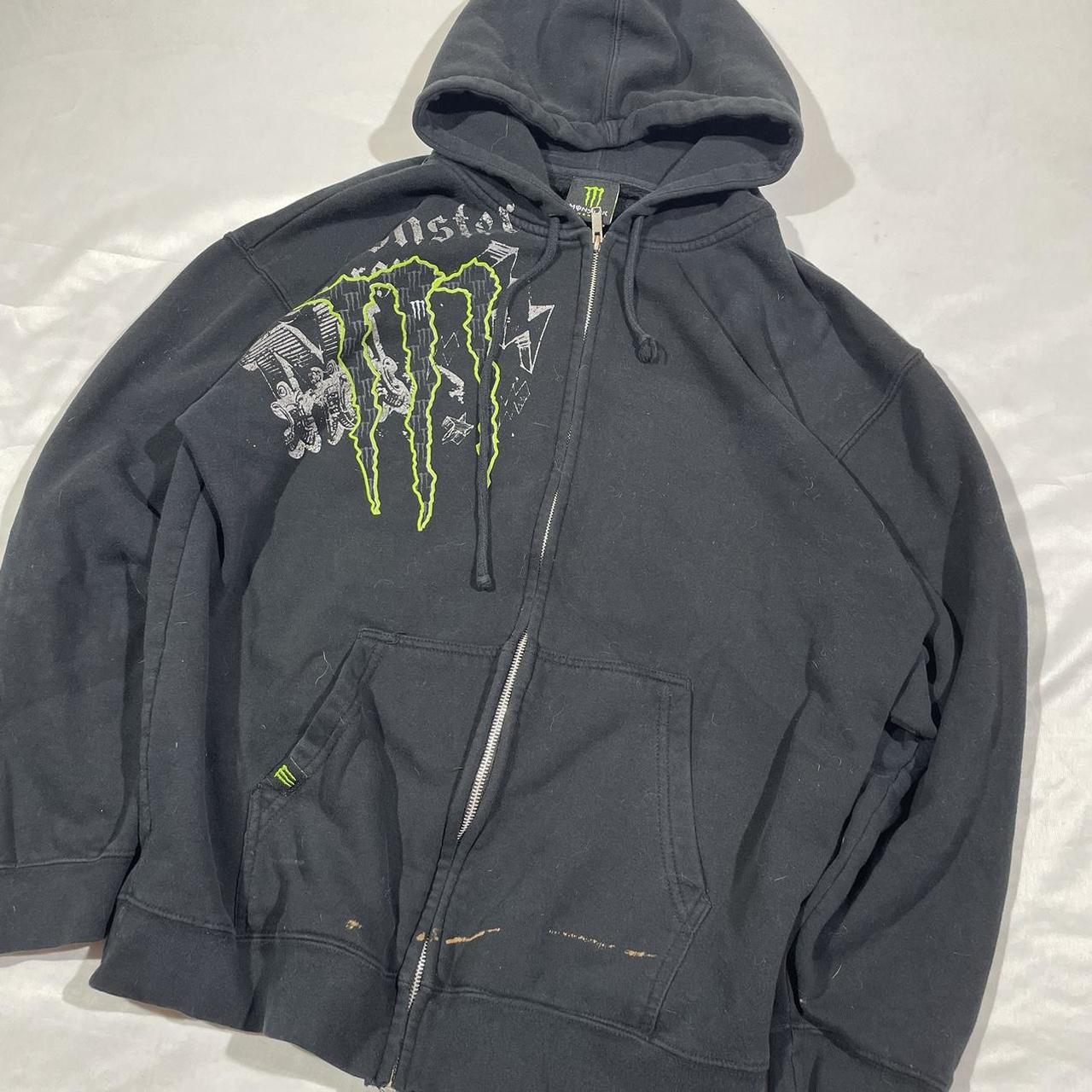 y2k monster energy zip up hoodie: size Large good... - Depop