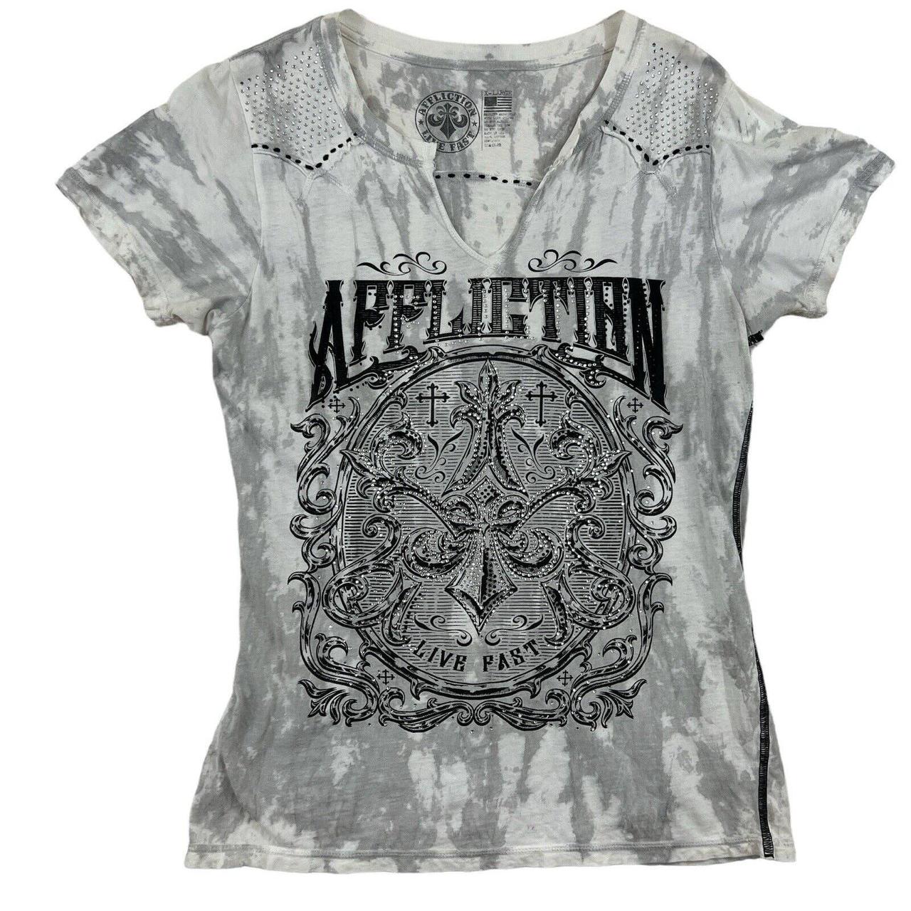 Affliction Live Fast Women White Short Sleeve V-Neck... - Depop