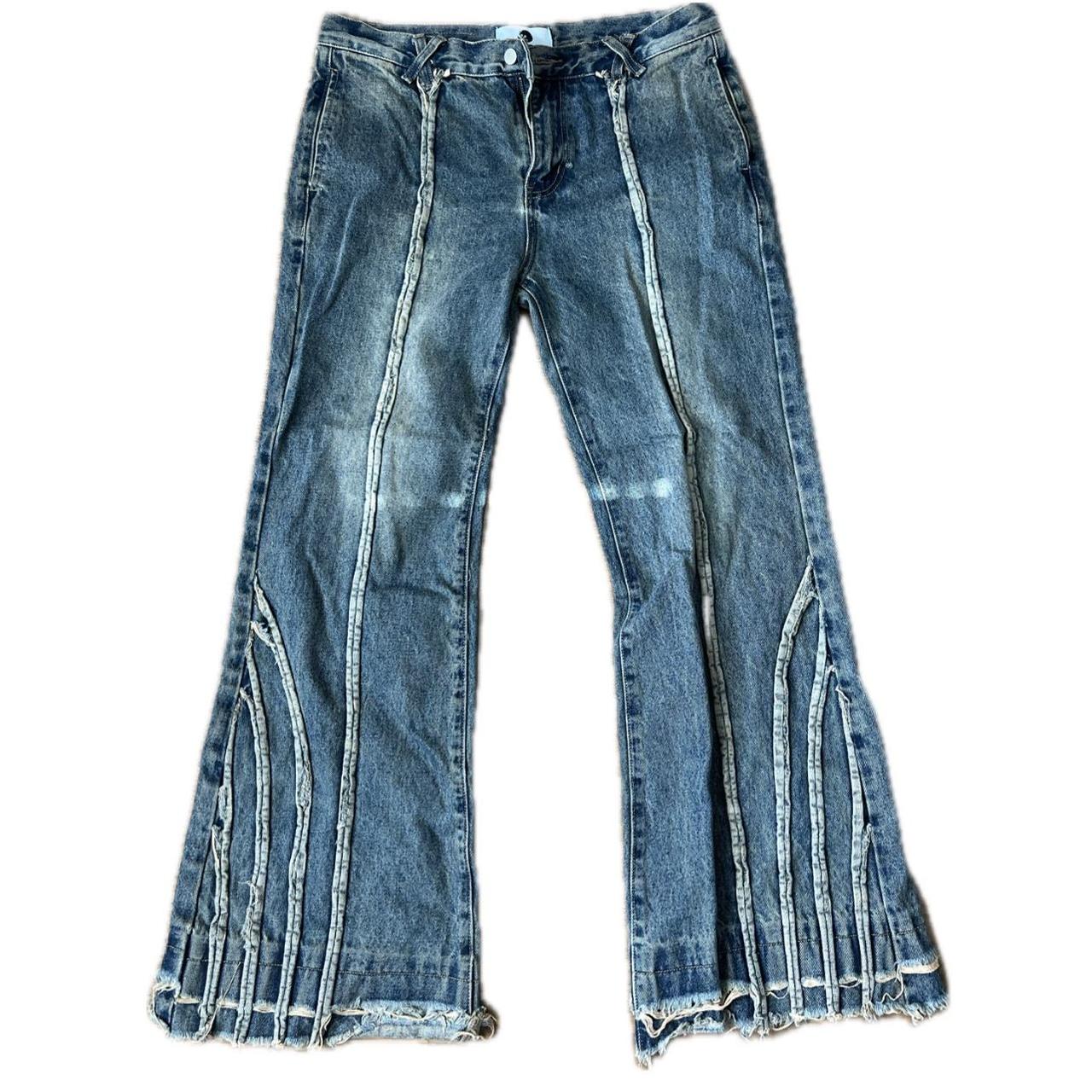 Y2K Nebulic Brand Flared Distress Denim ‣ Size:... - Depop