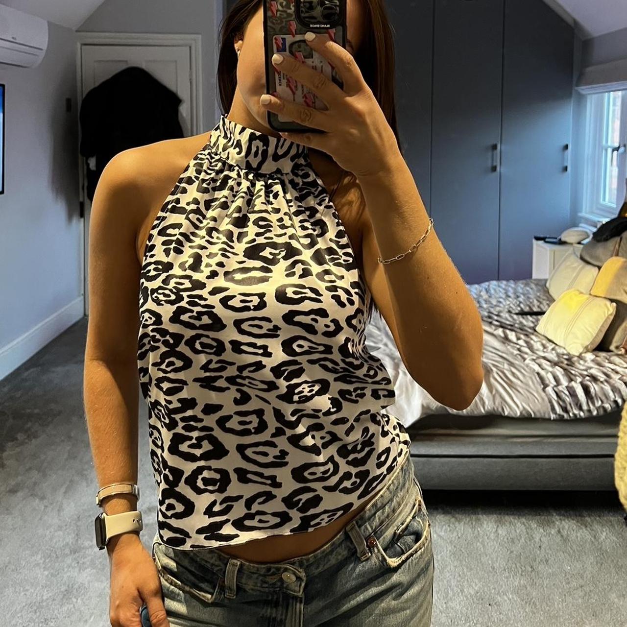 asos leopard print high neck top open back !! smart... - Depop