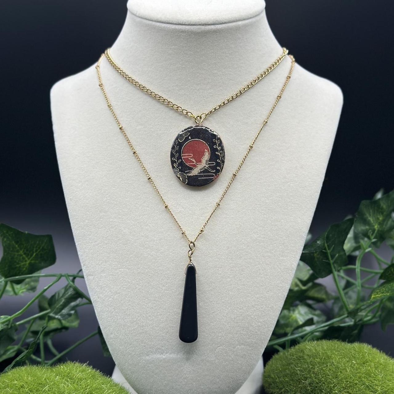 Asian themed crane Handmade Necklace Layered... - Depop