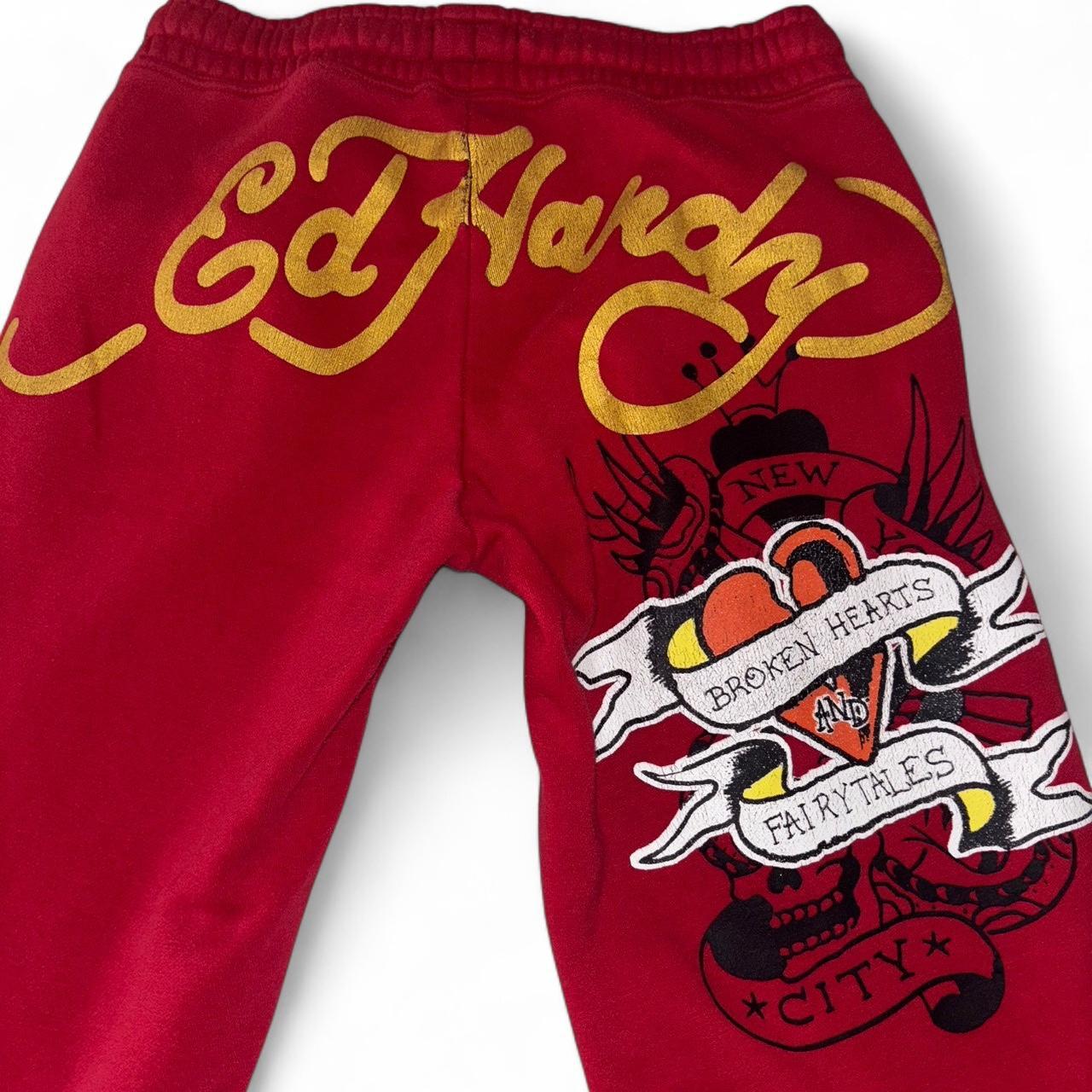 Red Ed Hardy sweatpants #sweatpants size small worn... | Depop