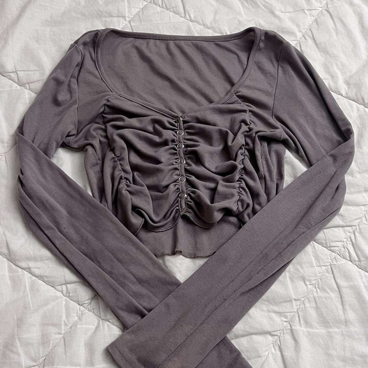 CIDER Grey Beige 🩶 Ruched Front Button Cropped... - Depop