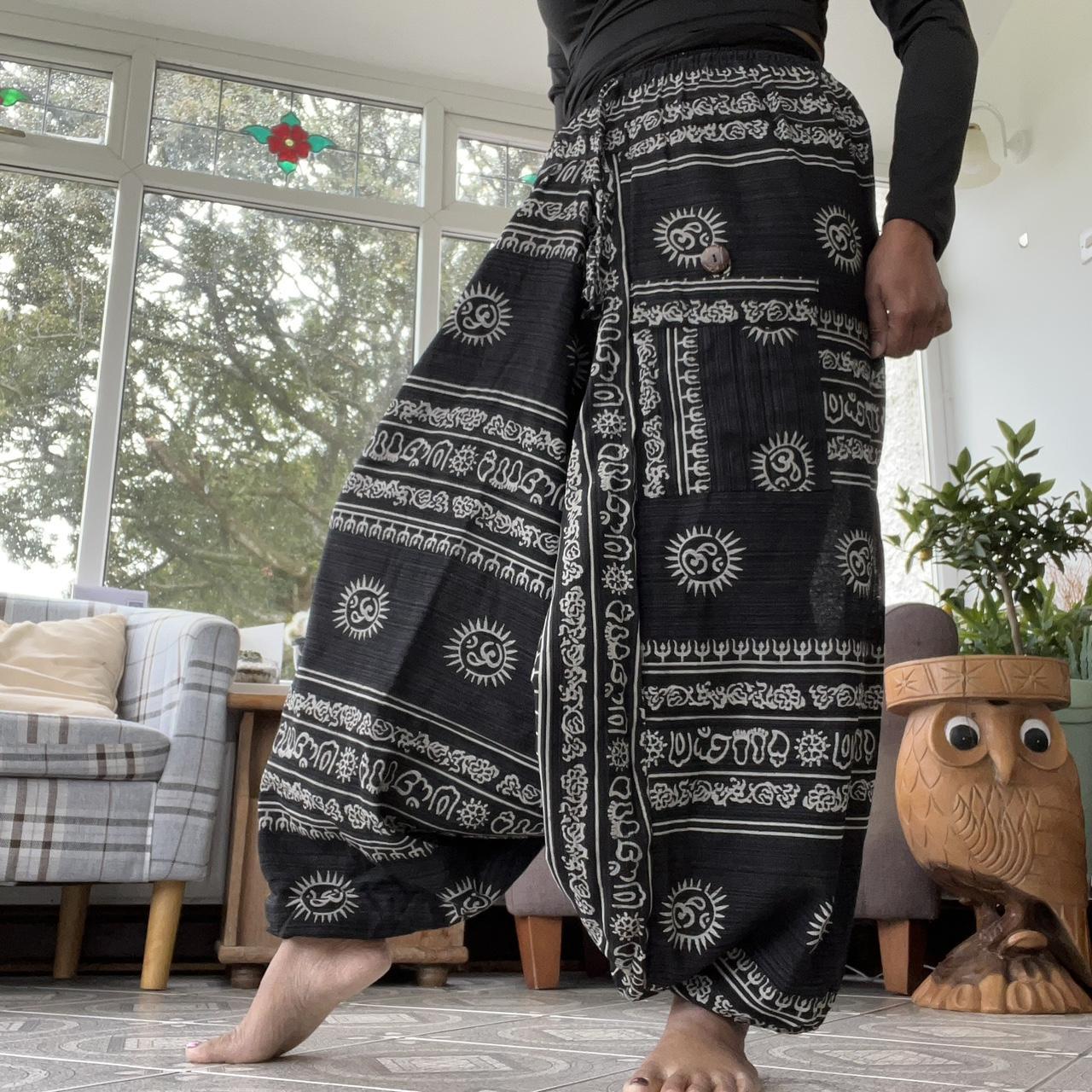 Black and white Om print baggy wide leg yoga... | Depop