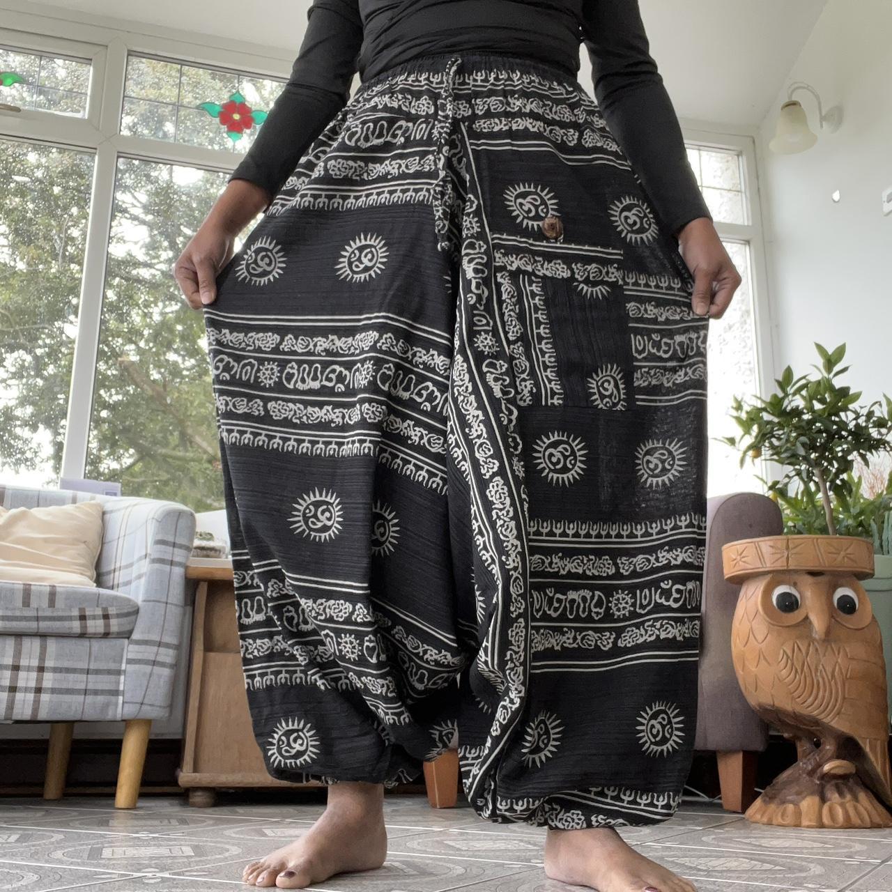 Black and white Om print baggy wide leg yoga... | Depop