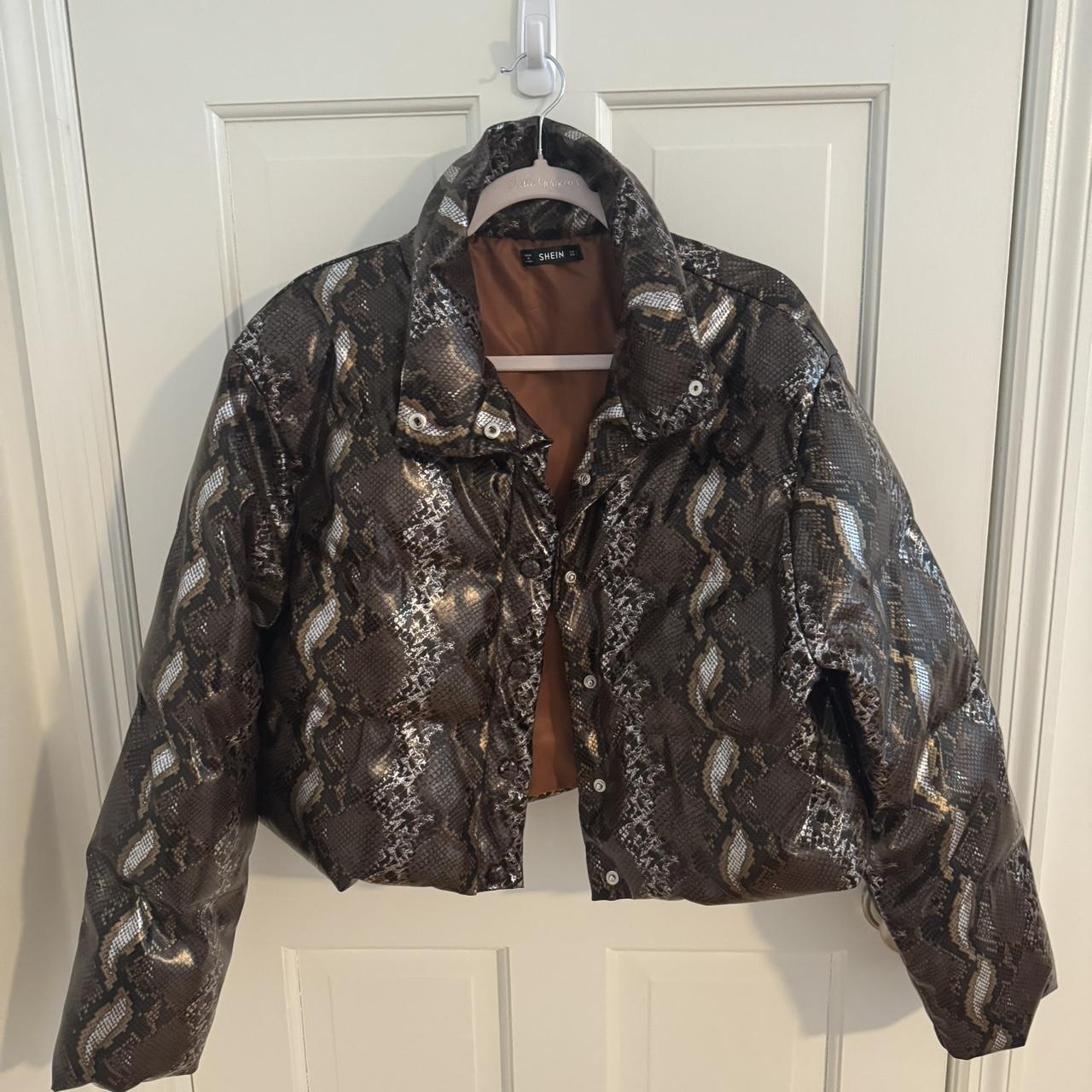SHEIN brown large cropped puffer - Depop