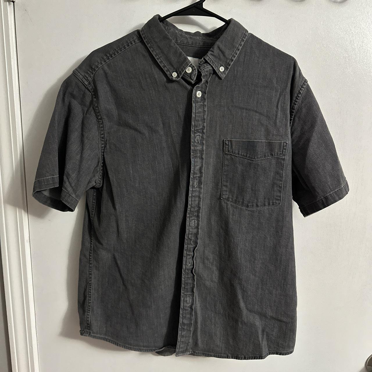 Size large. Grey denim. Goodfellow button up. - Depop