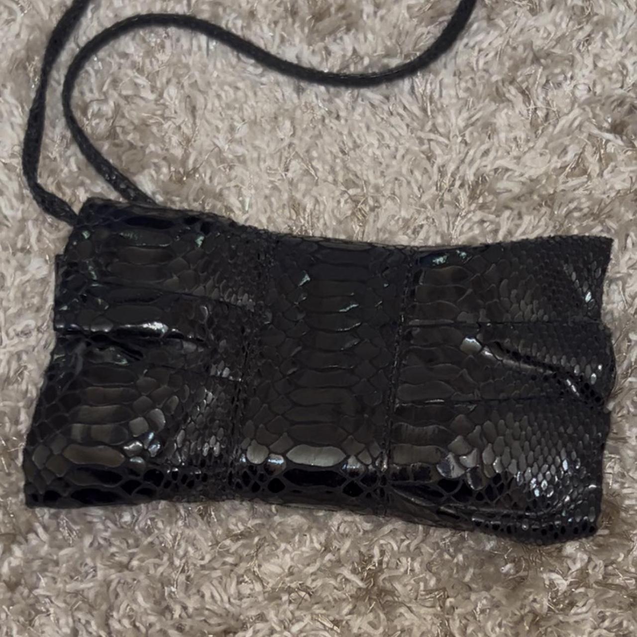 Iman Global Chic Bow Black Snakeskin Evening Clutch... - Depop