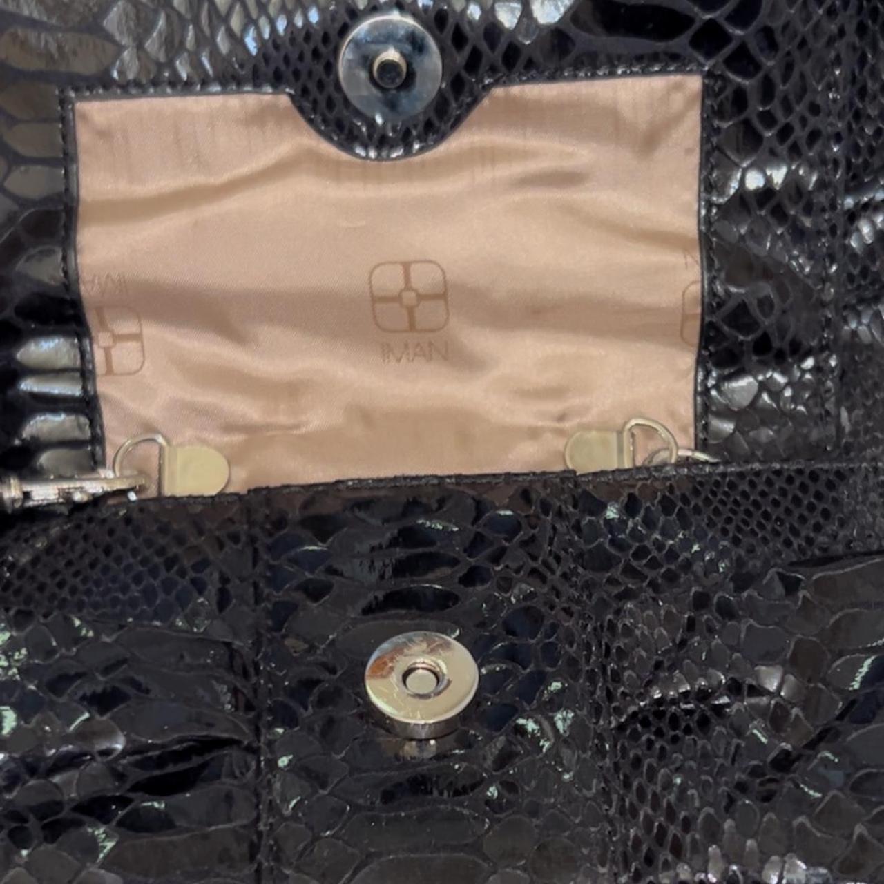 Iman Global Chic Bow Black Snakeskin Evening Clutch... - Depop