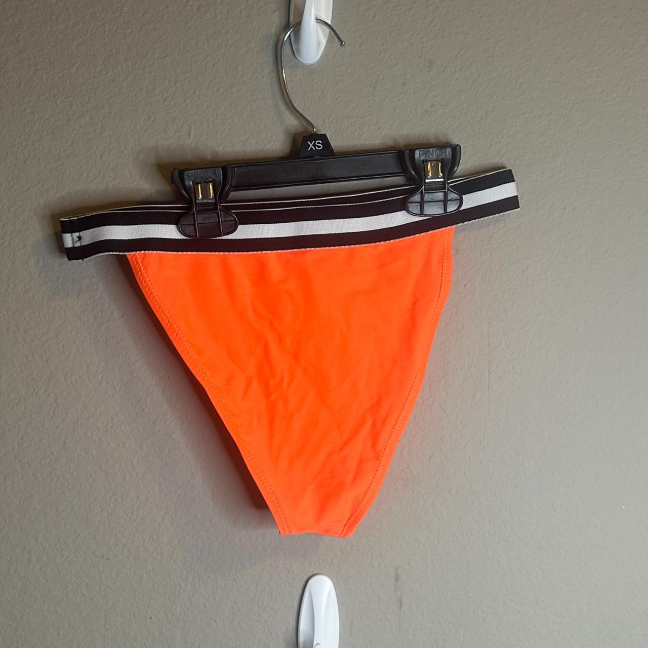 Neon Orange Cheeky Bikini Bottoms with Black and... - Depop