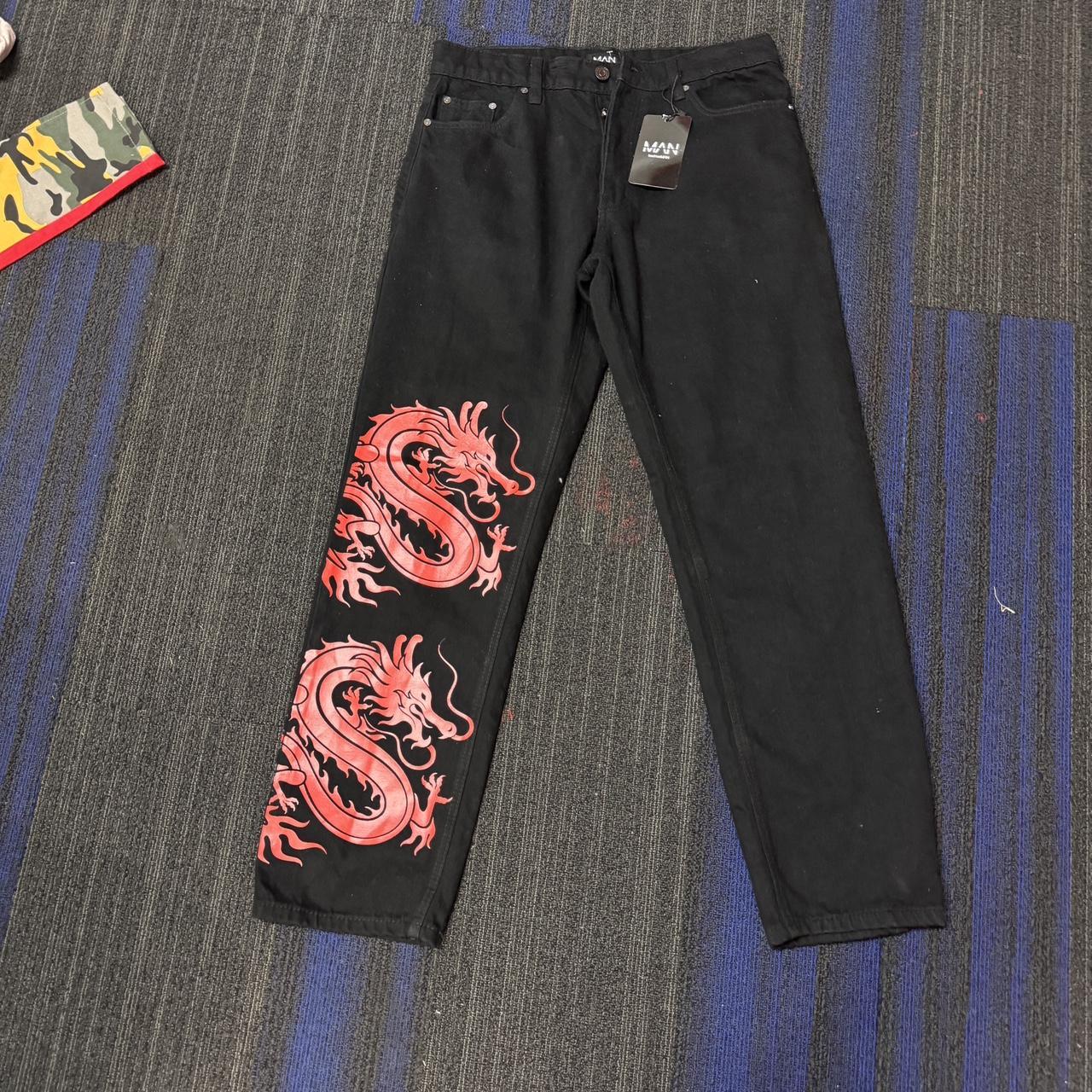 Black and red dragon jeans y2k - Depop