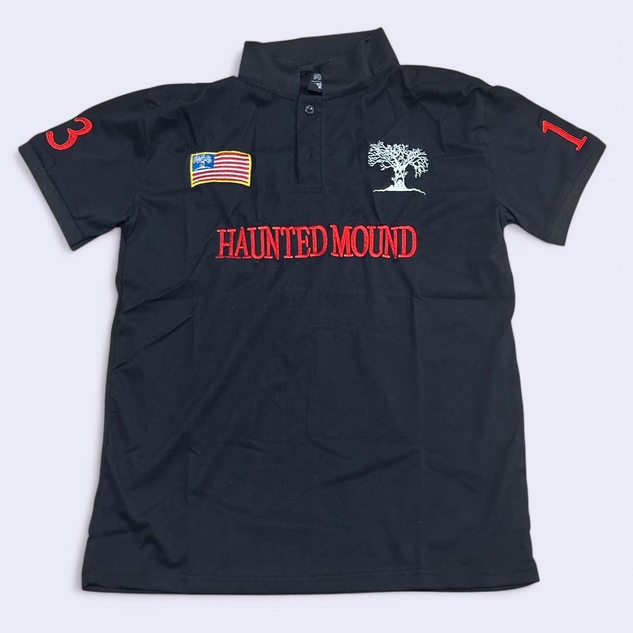 Haunted Mound Polo Shirt - black and red Features... | Depop