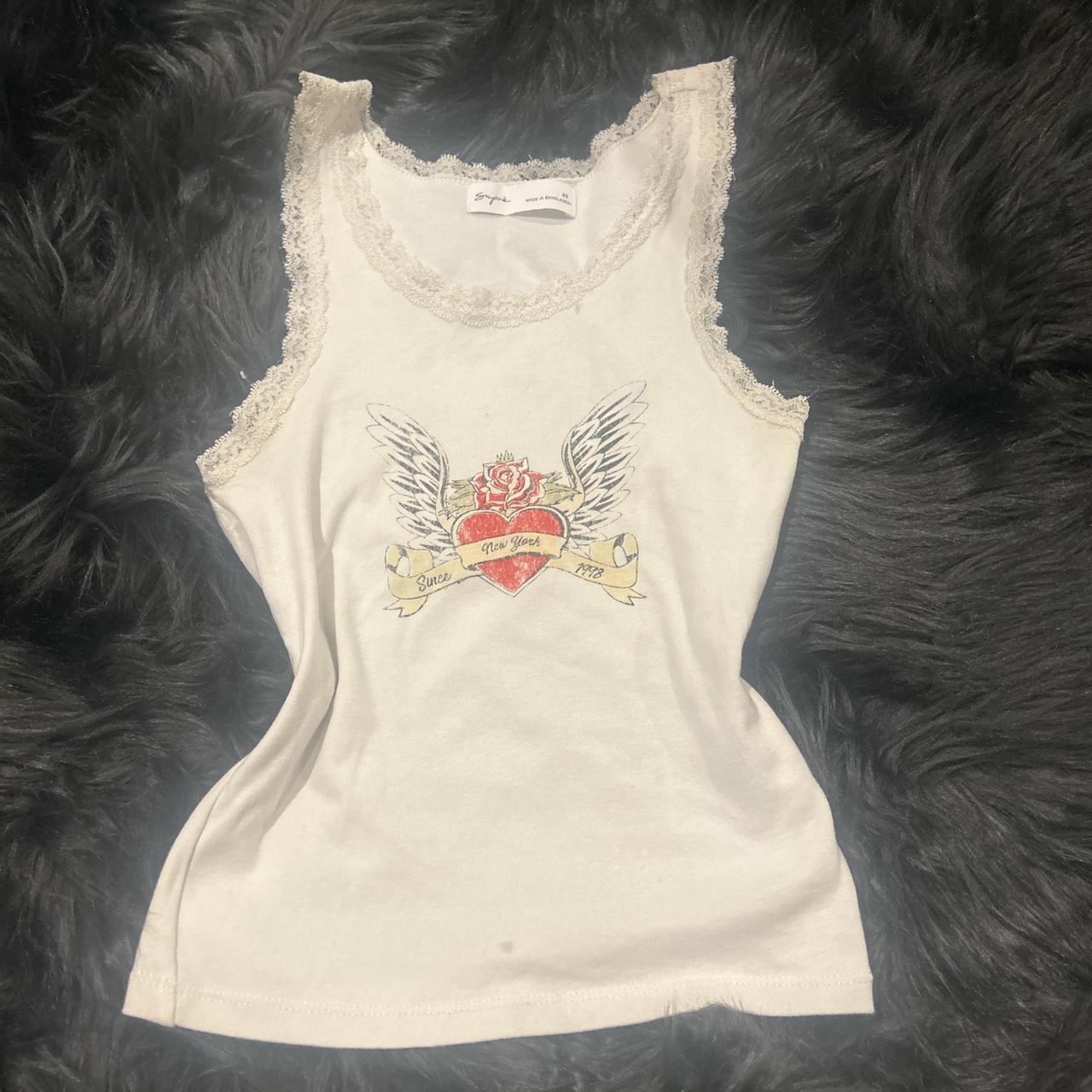 Y2K lace singlet white and red #y2k Slight... - Depop