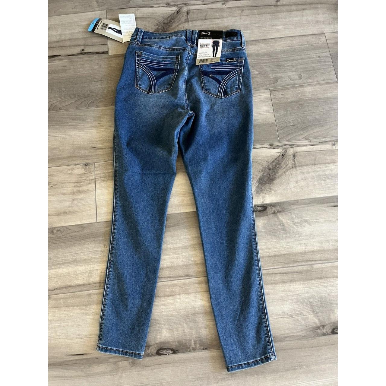 Seven 7 High Rise Skinny Skin Fit Blue Denim Stretch... - Depop
