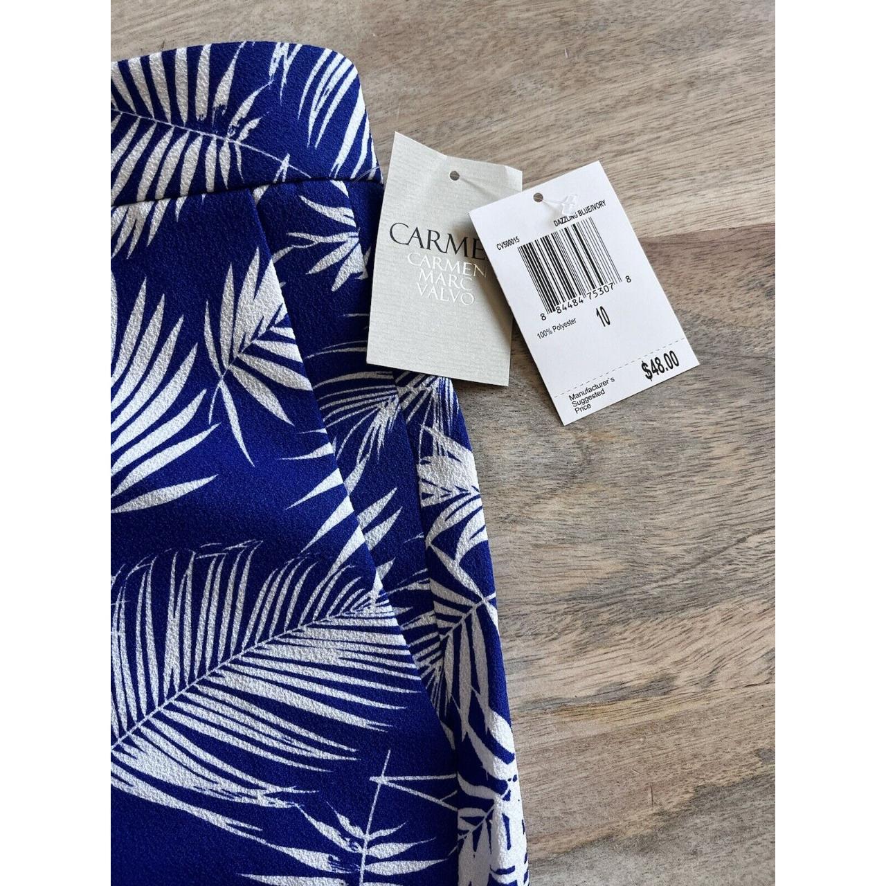 Carmen Marc Valvo Size 10 Blue Ivory Palm Print... - Depop