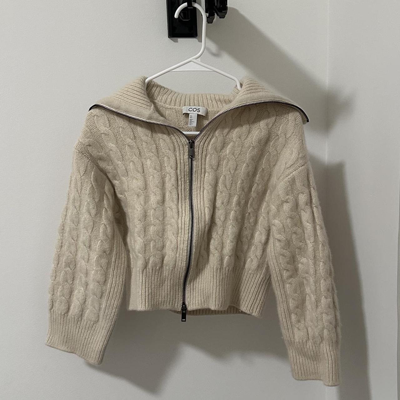 COS cream cable-knit wool zip up jacket original... - Depop