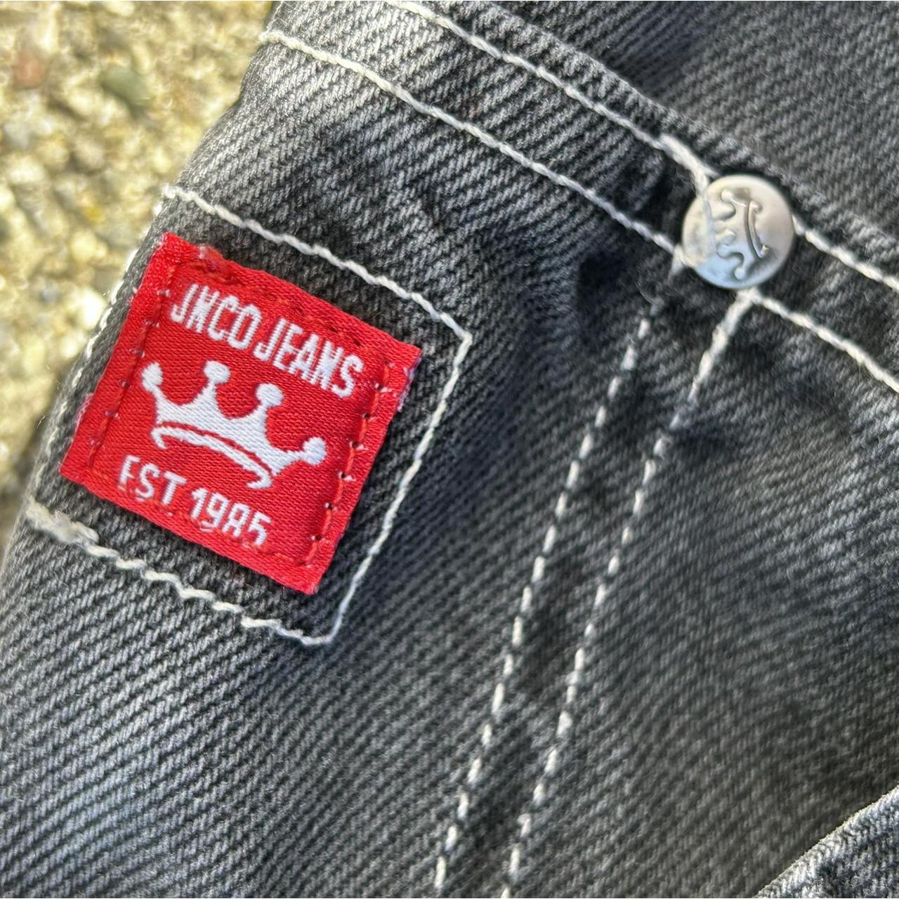 Black JNCO Jorts with bull dog on back I measured... - Depop