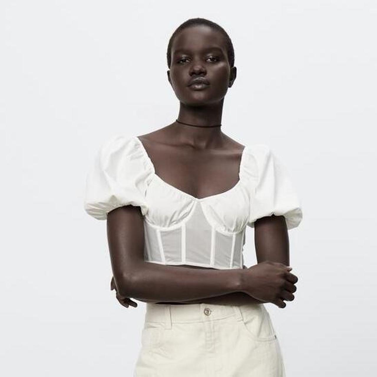 Zara white corset top with puff sleeves new with... - Depop